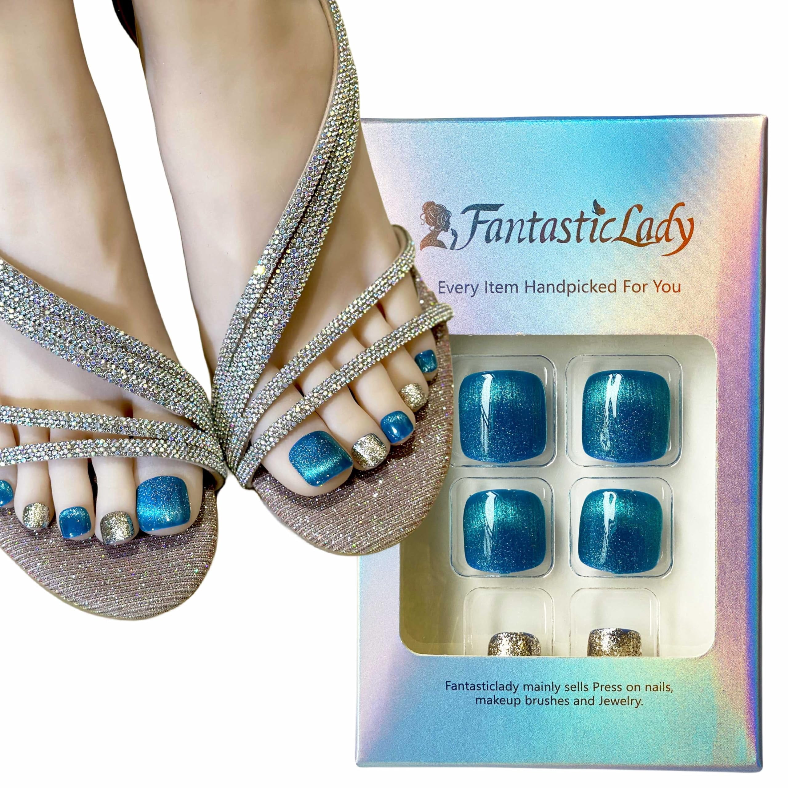 Fantasticlady Fake Toenails Mirror TMA2 Square Short Toe Press on Nails ...