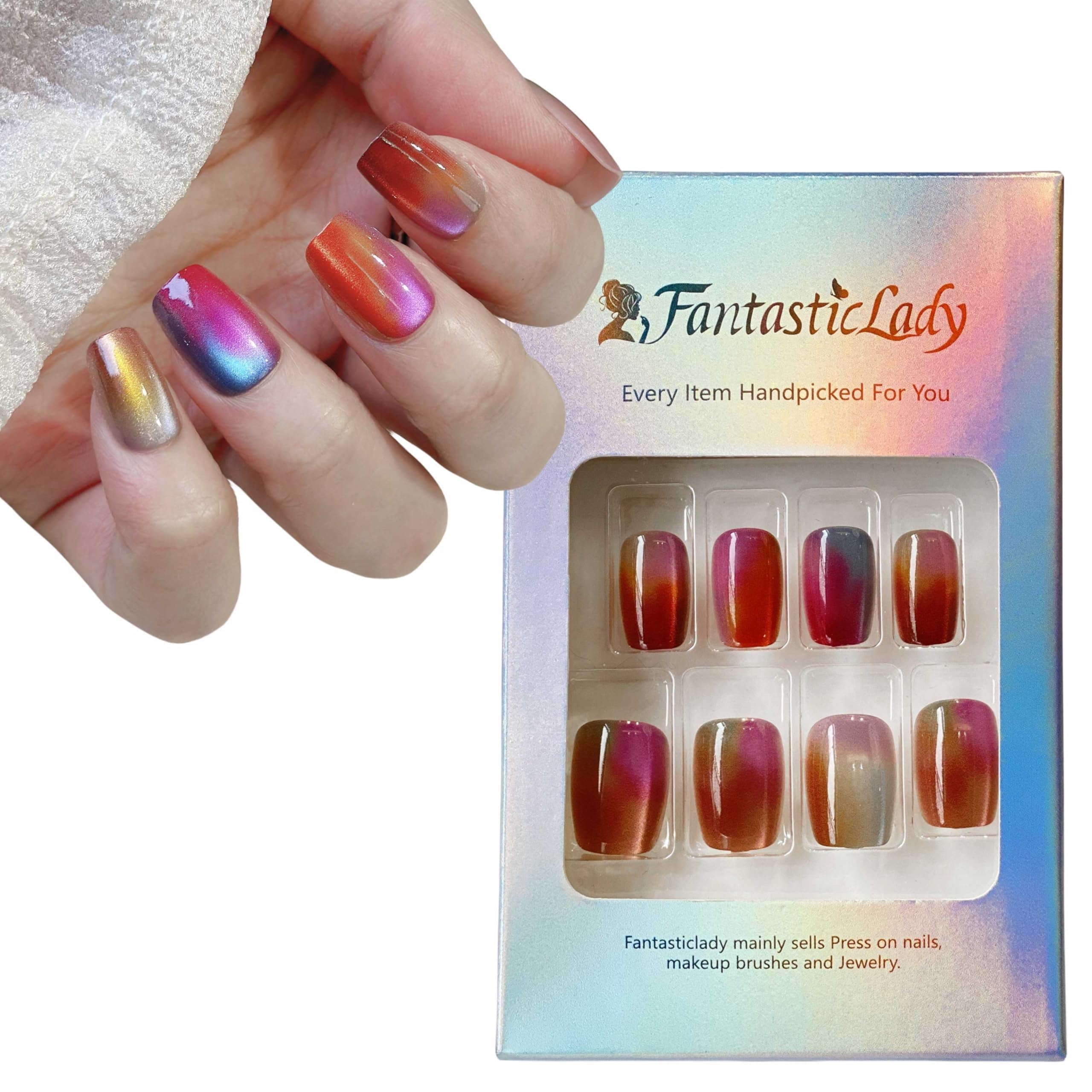 Fantasticlady Glue on Nails TMA2 Short,Colorful Candy Series,Press on ...