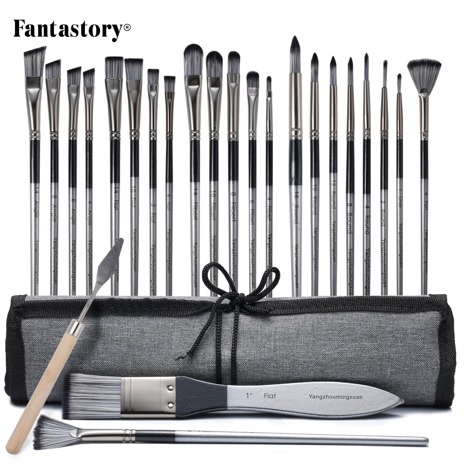 Fantastory Acrylic Paint Brush Set, 24 Pcs Variety Soft Nylon Art ...