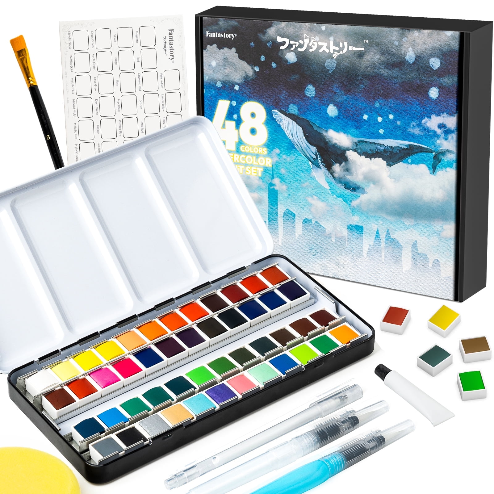 Fantastory Watercolor Paint Set with 48 Premium Paints, Water Color ...