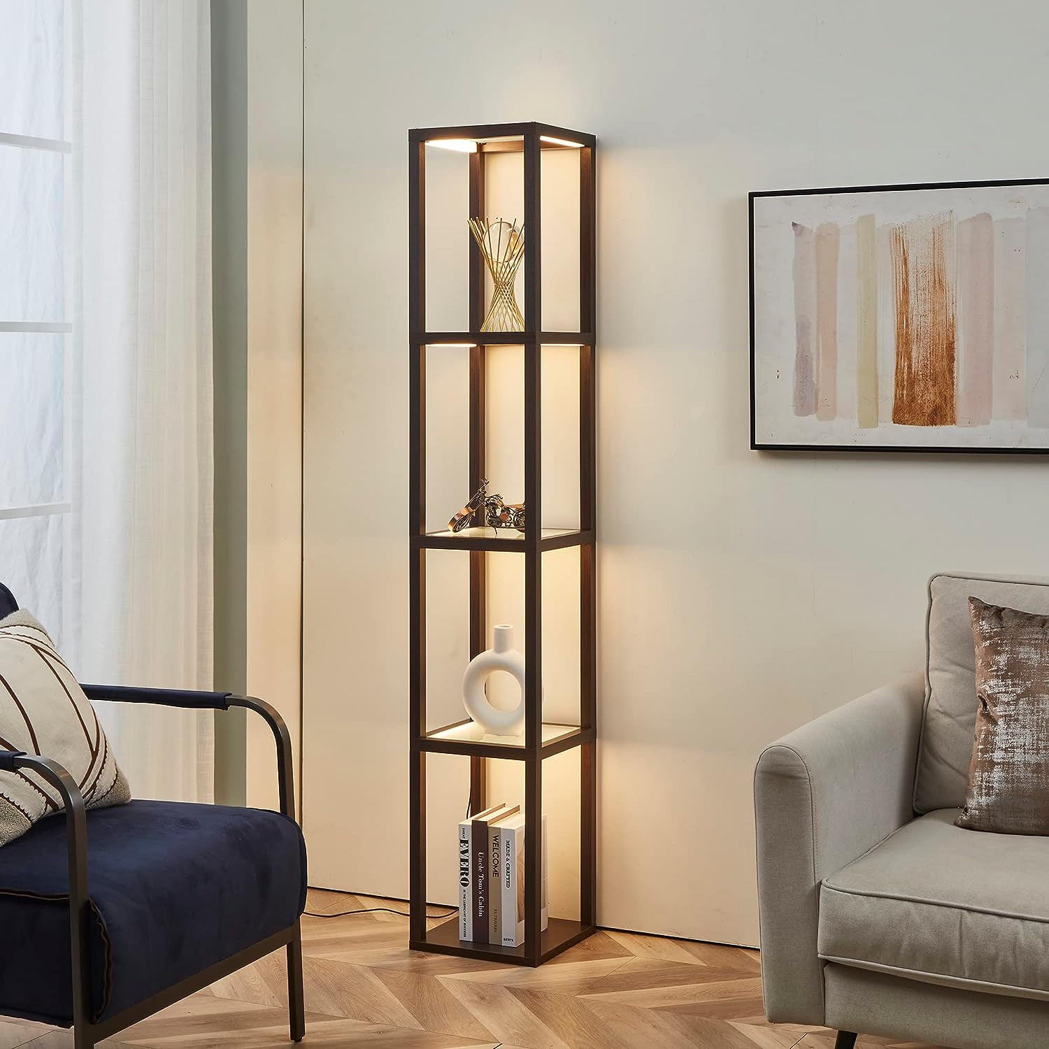 Fantasy 66" Luxury Glass Display Shelf with Dimmable LED Floor Lamps ...