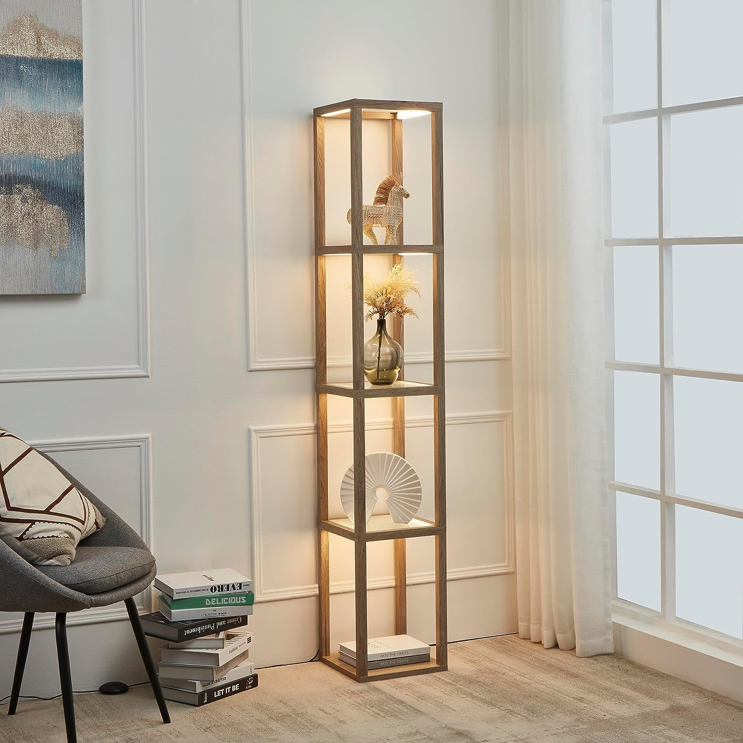 Fantasy 66" Luxury Glass Display Shelf with Dimmable LED Floor Lamps ...