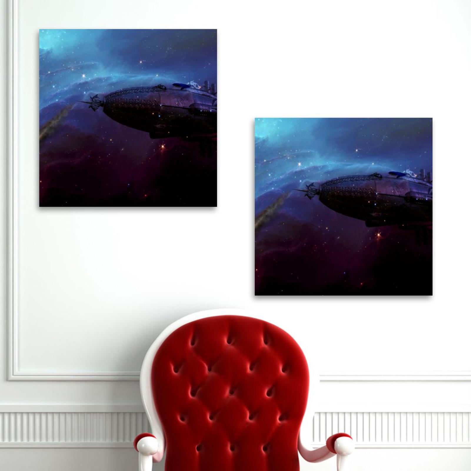Fantasy Airship Plane Cosmos 2PC Canvas Wall Art Paintings for Living ...