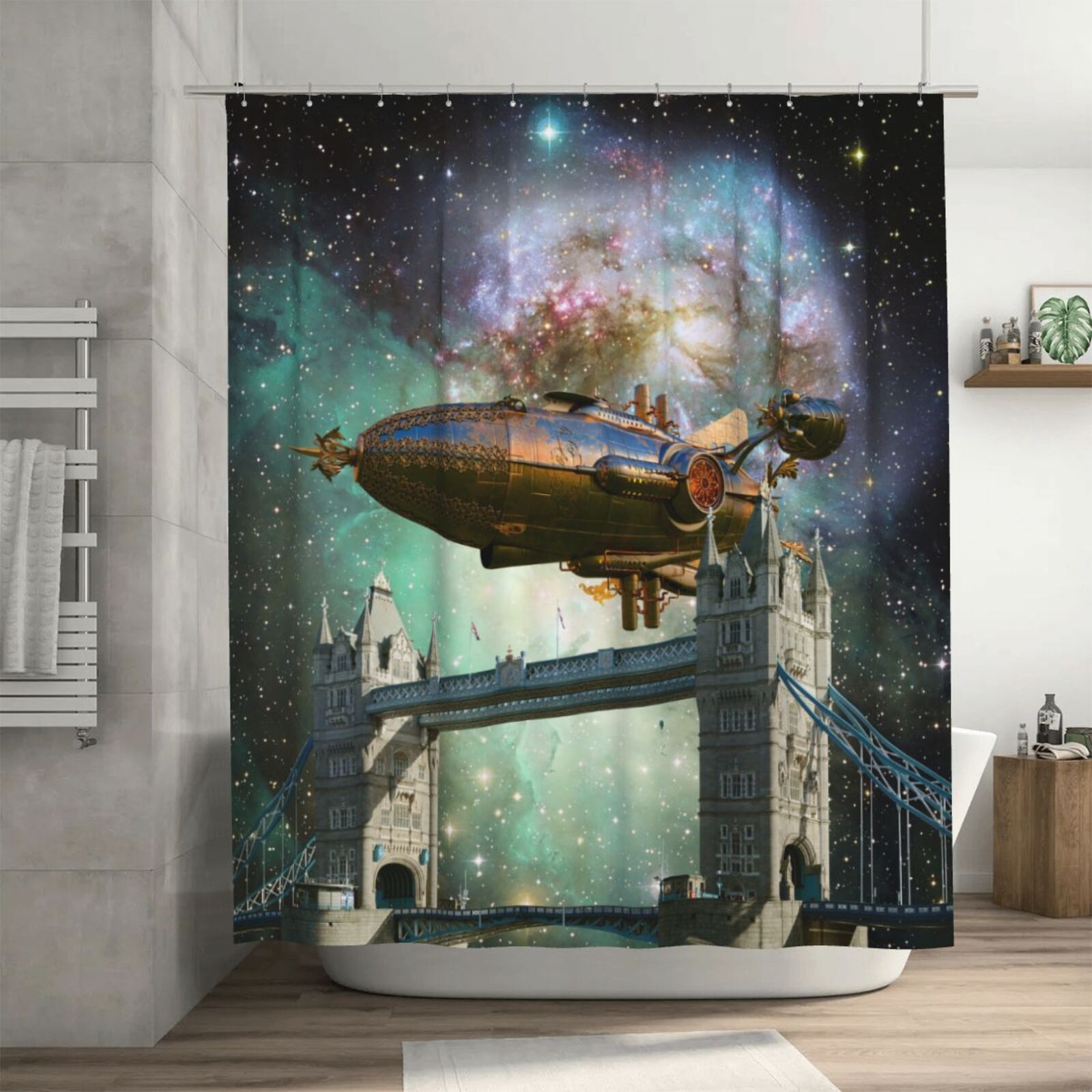 Fantasy Airship Surrealism Bridge Pattern Shower Curtain, Steampunk ...