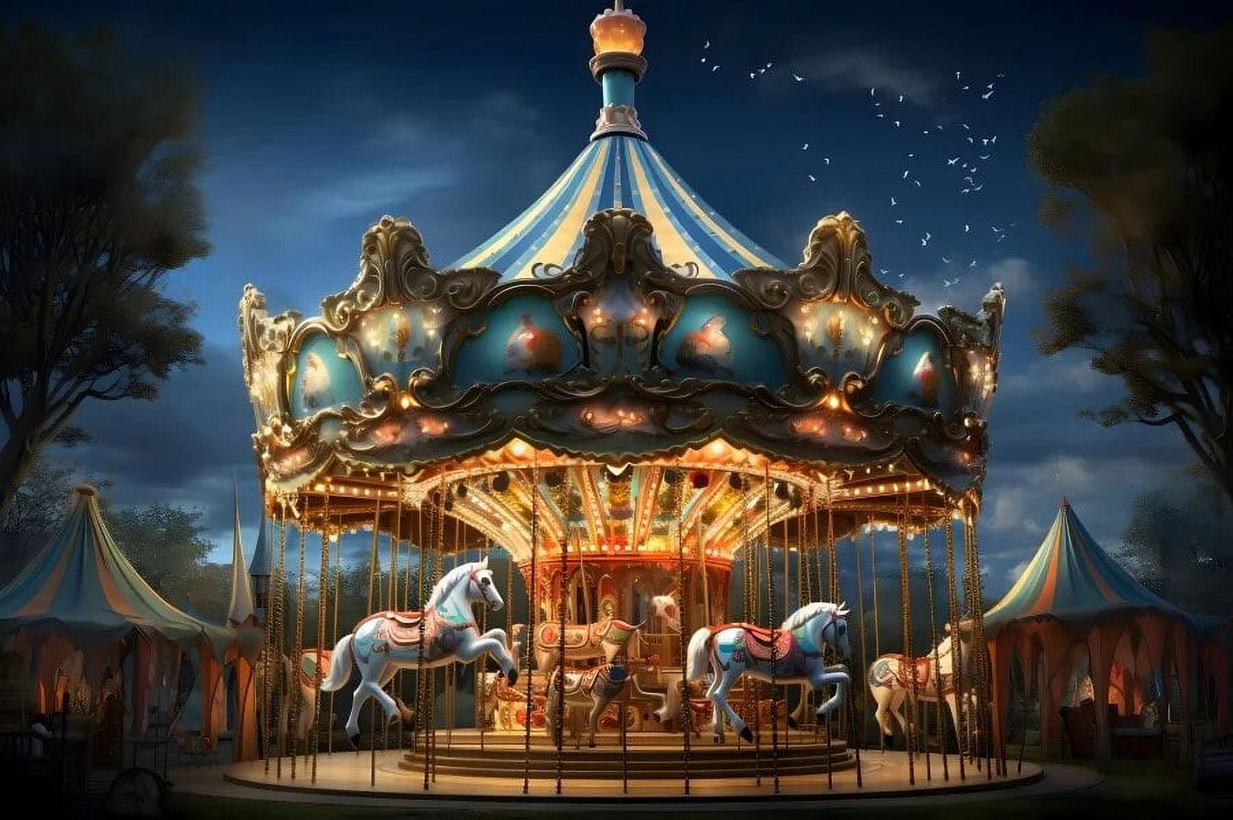 Fantasy Amusement Night Park Background Circus Carousel Tent Carnival ...