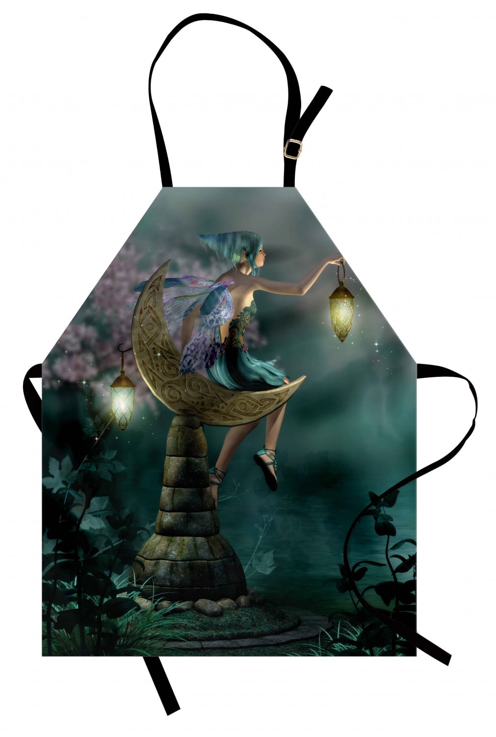 Fantasy Apron Little Pixie with Lantern Sitting on Moon Stone Fairytale ...