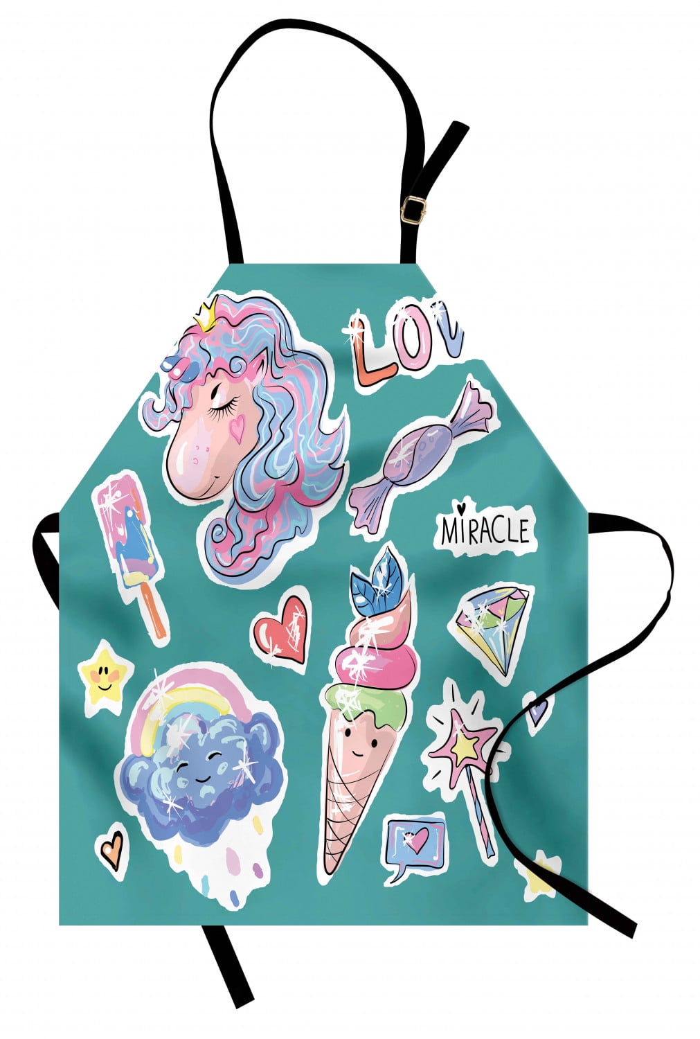 Fantasy Apron, Unicorn Ice Cream Hearts Popsicles Rainbow Clouds Candy ...