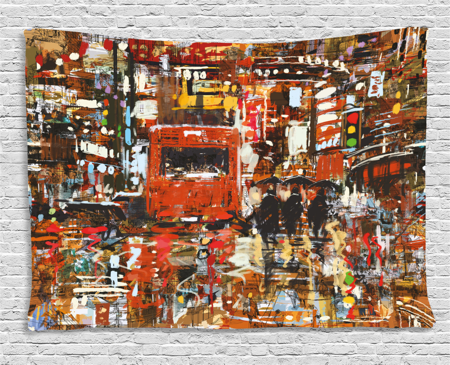 Fantasy Art Decor Tapestry, Urban Abstract Picture with Tramway and ...