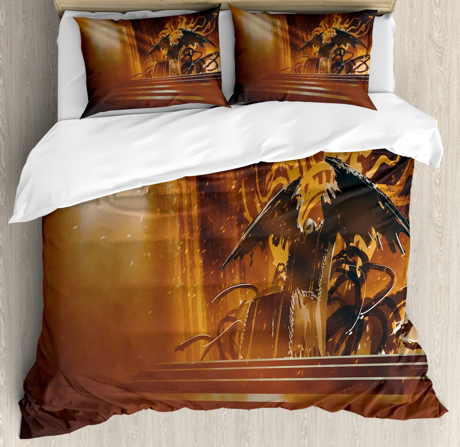 Fantasy Duvet Cover Set, Sinister Dark Fiction with Heraldic Emblem on ...