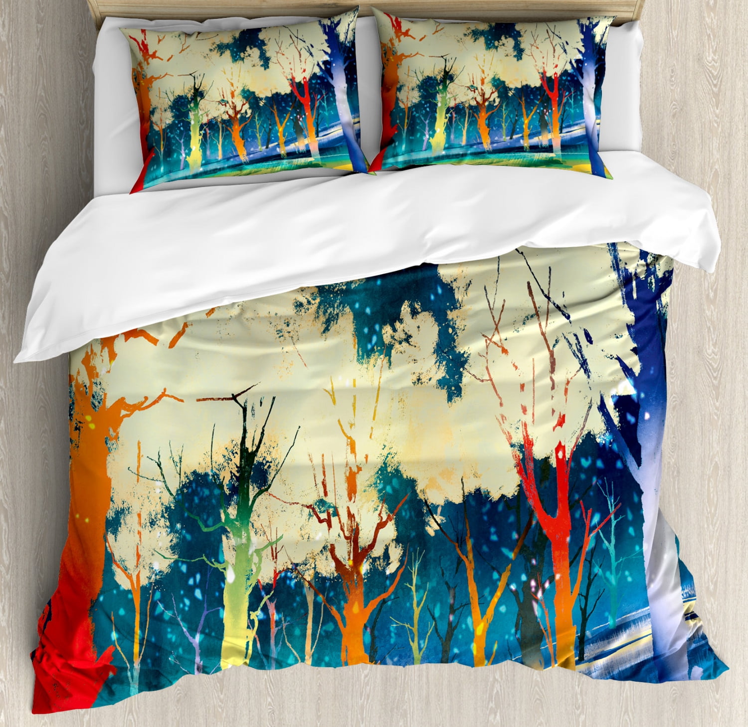Fantasy Duvet Cover Set, Fictional Forest with Stereoscope Trees ...