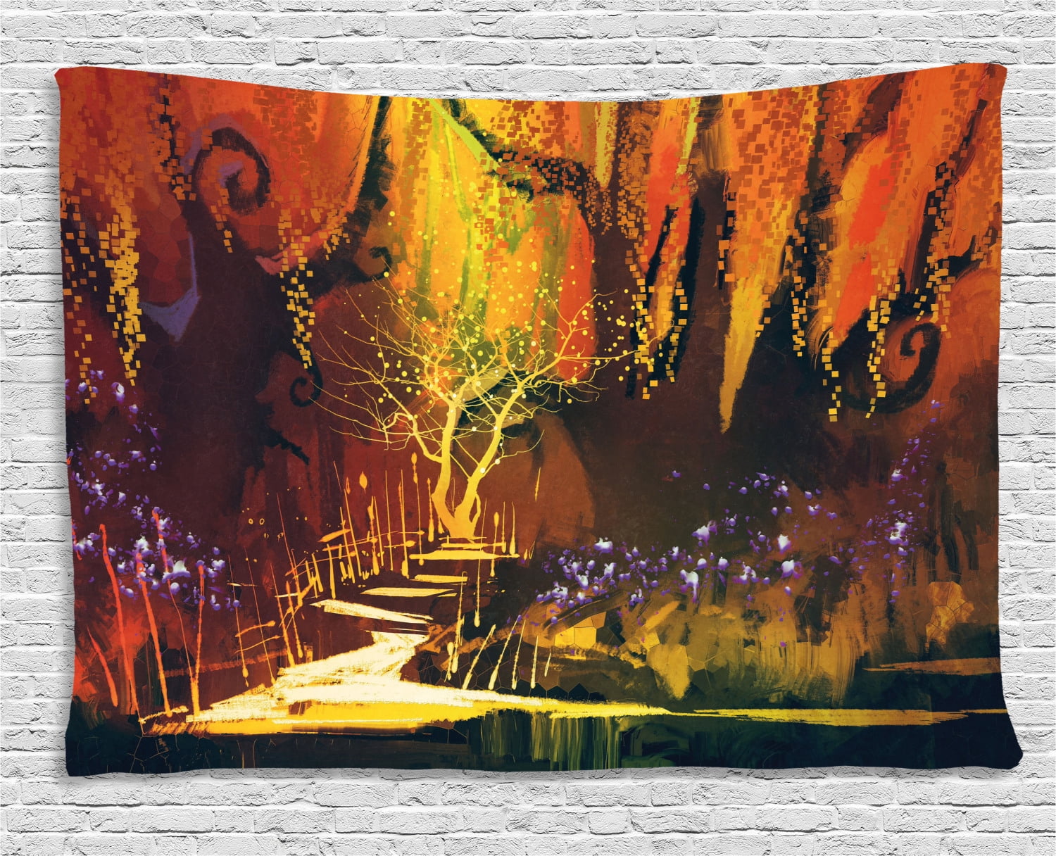 Fantasy Art House Decor Tapestry, Enchanted World Imaginary Forest with ...