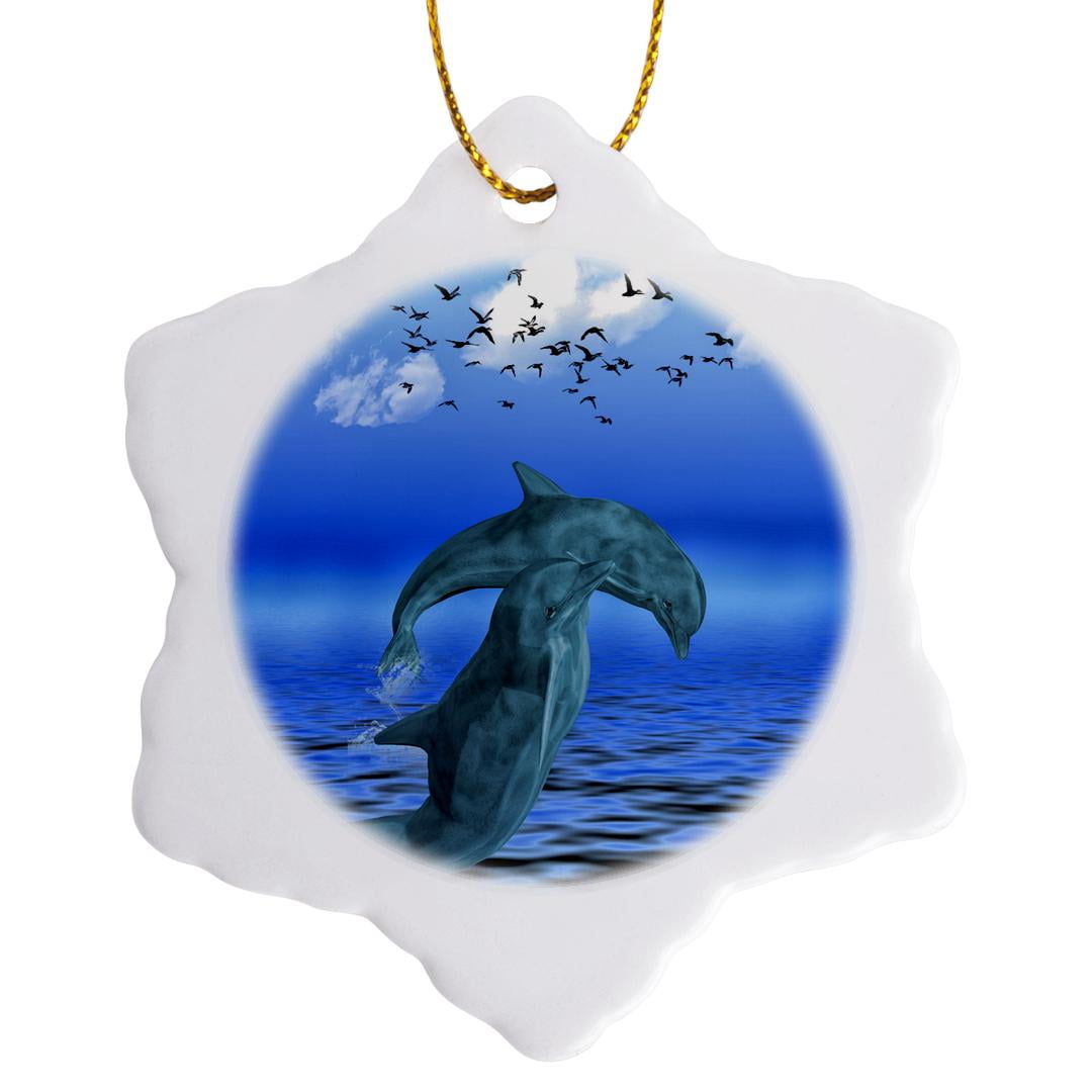 3drose, Fantasy Art of Dolphin with View over the Sea, 3 inch Snowflake ...