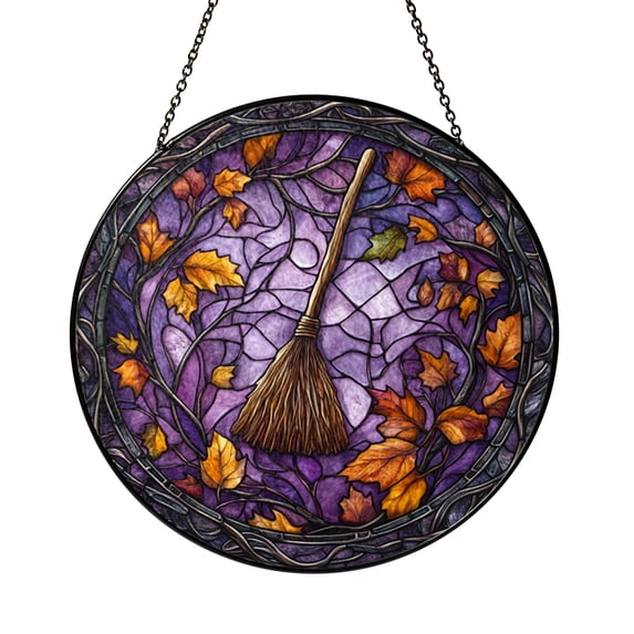Fantasy Autumn Leaf Pattern Stained Glass Style Suncatcher, Decorative ...
