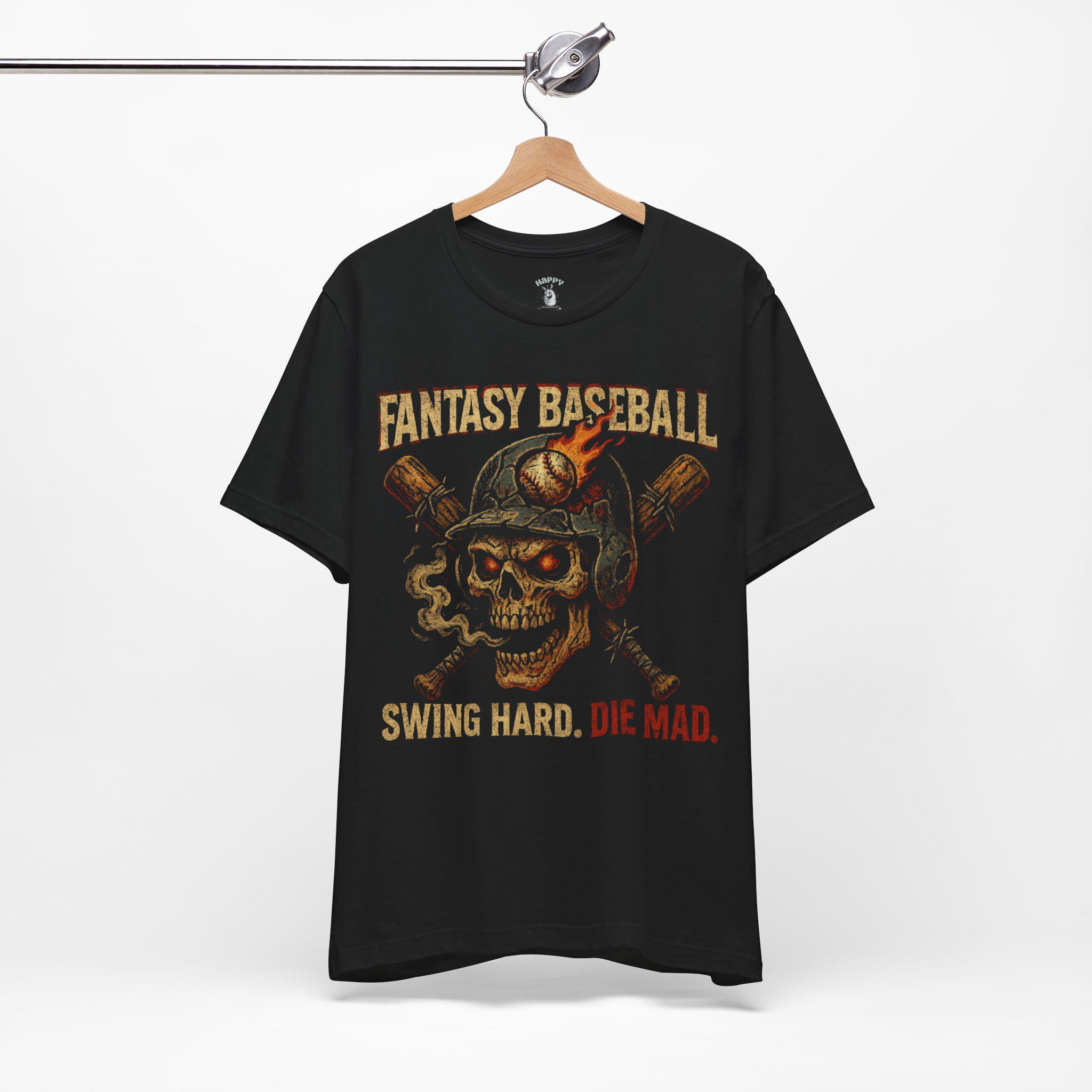 Fantasy Baseball Skull Tee – Swing Hard Die Mad, Funny Sports Shirt for ...