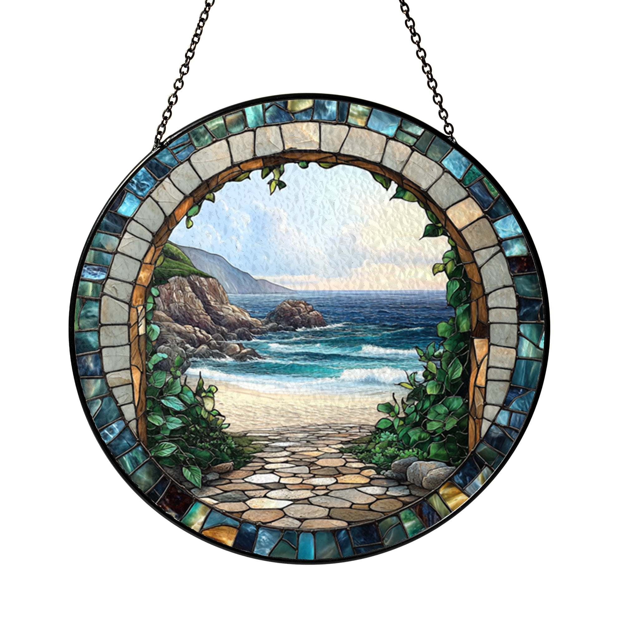 Fantasy Beach Stained Glass Window Decor – Handmade Nautical Hanging ...