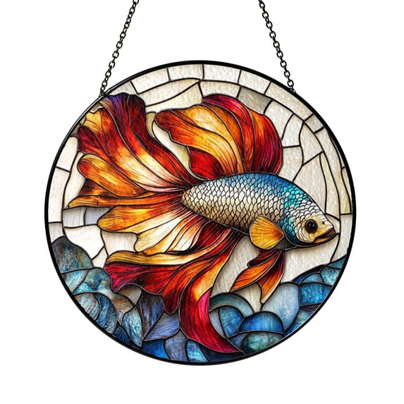 Fantasy Beta Fish Stained Glass Window Decor – Handmade Circle Hanging ...