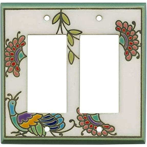 Fantasy Bird White Ceramic Wall Plate | 2 Gang Double GFCI Rocker Wall ...