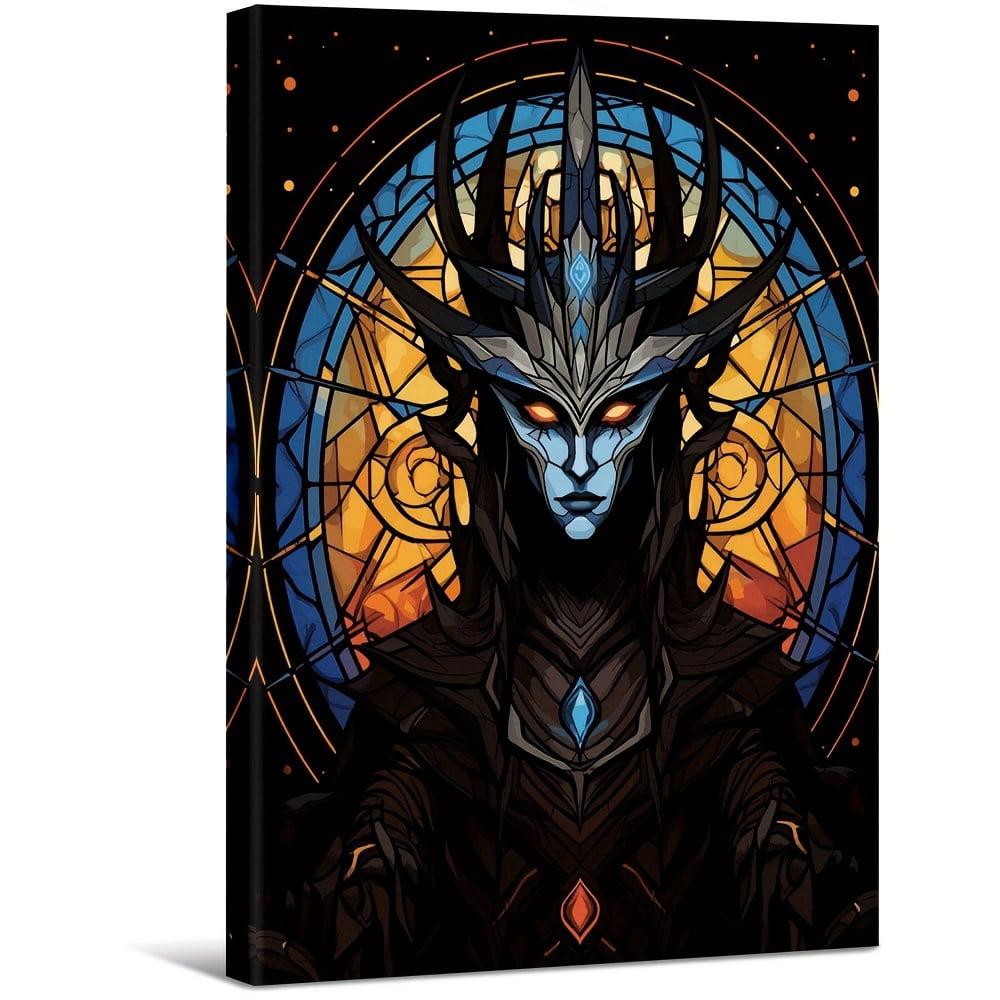 Fantasy Blue Alien With Crown Art Large Wooden Framed Wall Art Home ...