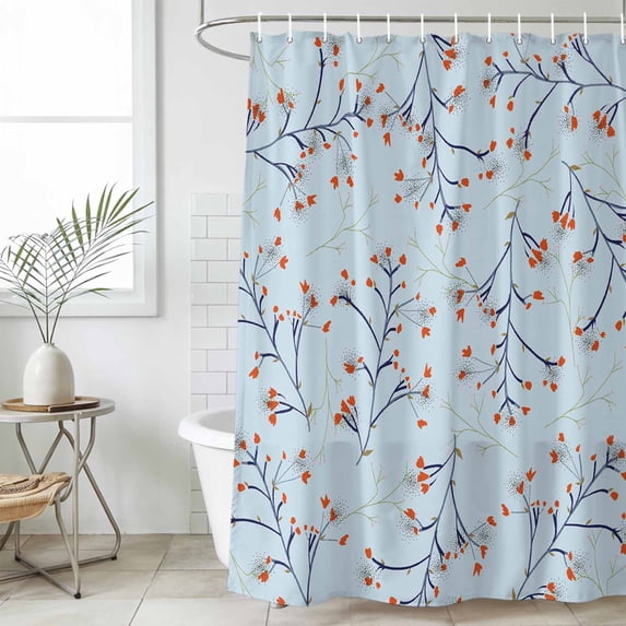 Fantasy Blue Flower,Waterproof Fabric Shower Curtain,Vintage Botanical ...