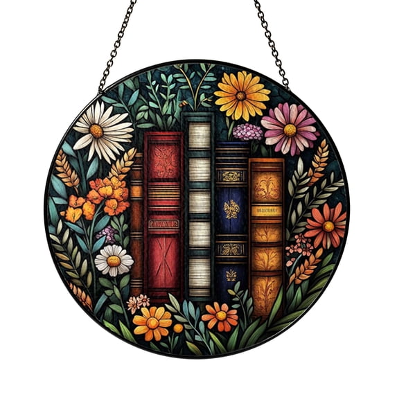 Fantasy Book and Bloom Design Stained Glass Style Suncatcher ...