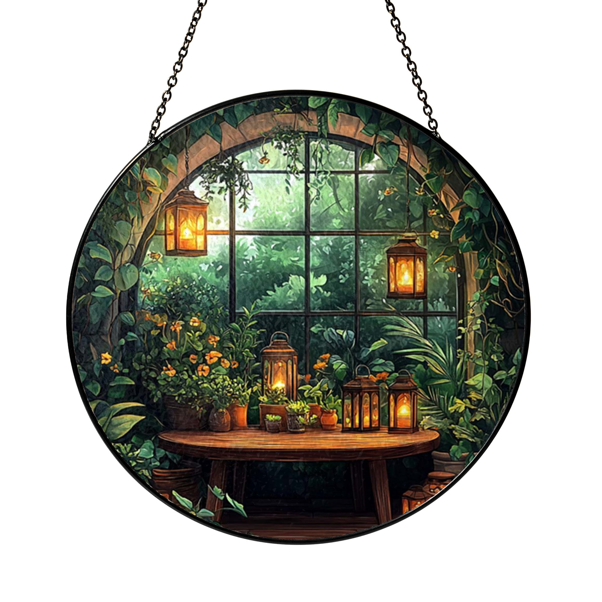 Fantasy Botanical Greenhouse Stained Glass Style Suncatcher, Decorative ...