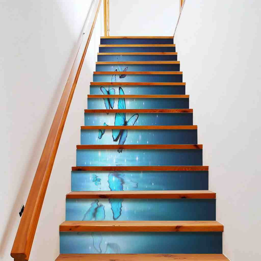 Fantasy Butterflies Stair Stickers Blue Butterfly Staircase Decals ...