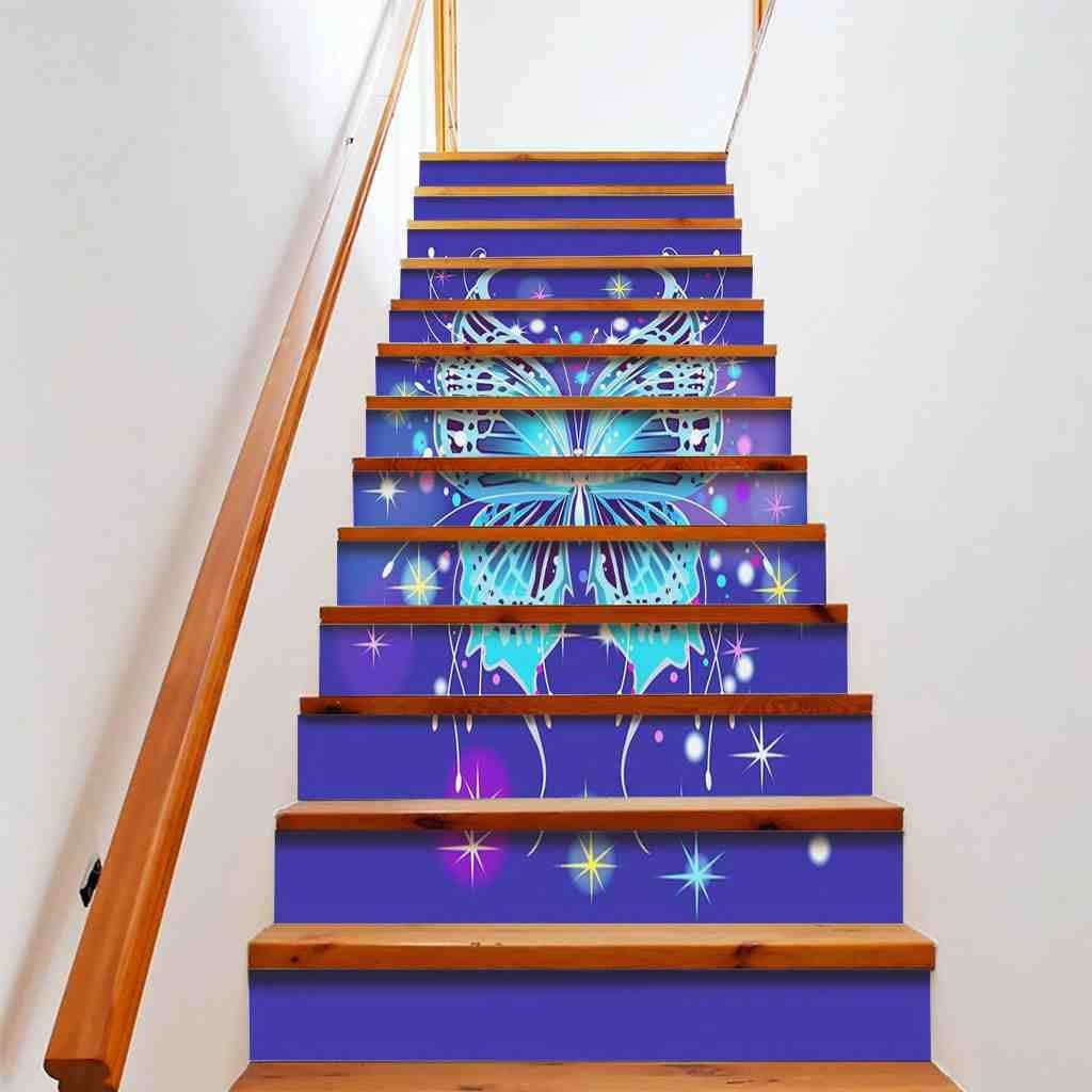 Fantasy Butterflies Stair Stickers Blue Butterfly Staircase Decals ...