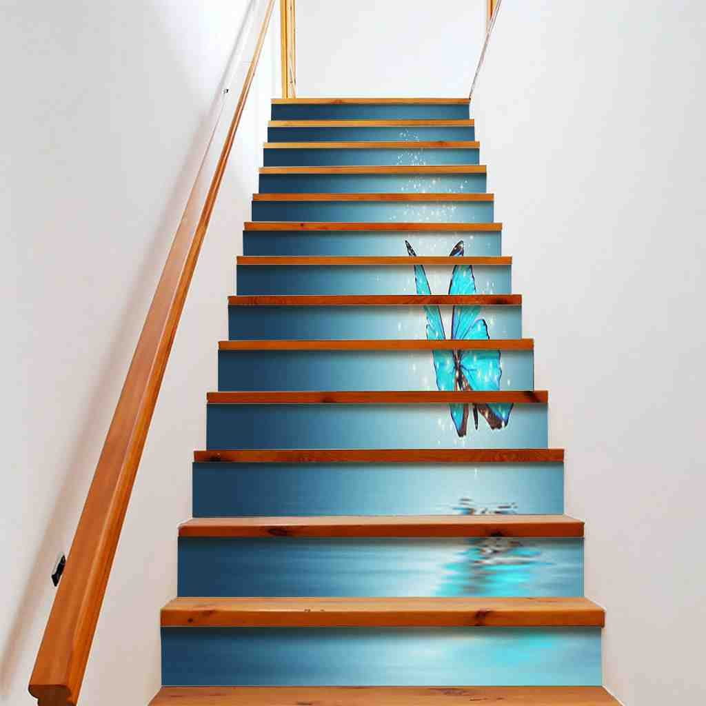 Fantasy Butterflies Stair Stickers Blue Butterfly Staircase Decals ...