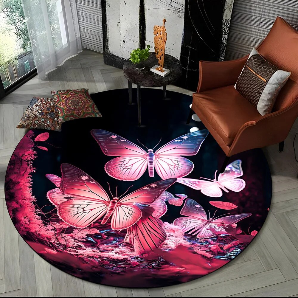 Fantasy Butterfly Flower Cartoon Round Carpet Rug for Living Room ...