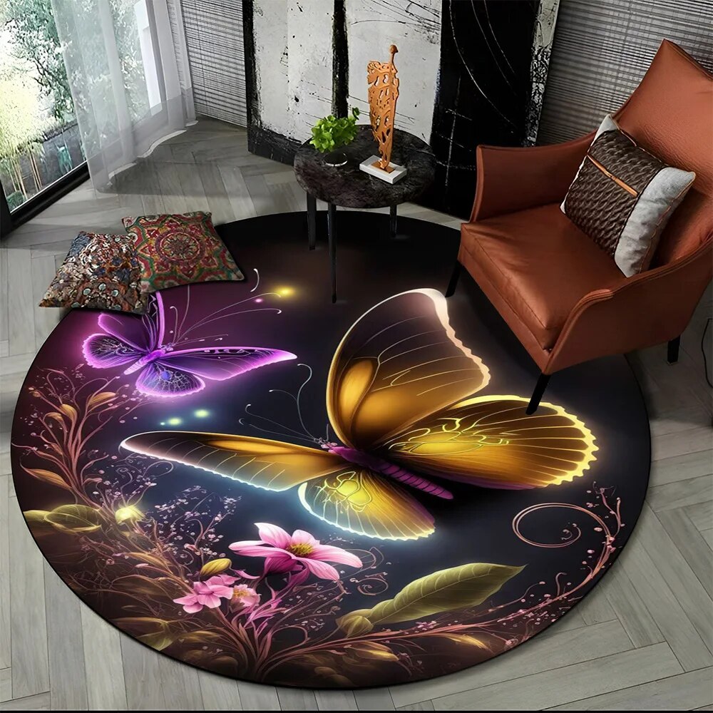 Fantasy Butterfly Flower Cartoon Round Carpet Rug for Living Room ...