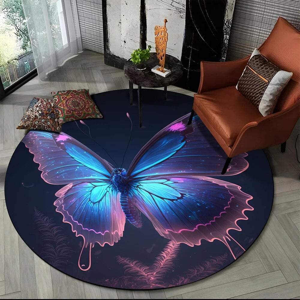 Fantasy Butterfly Flower Cartoon Round Carpet Rug for Living Room ...