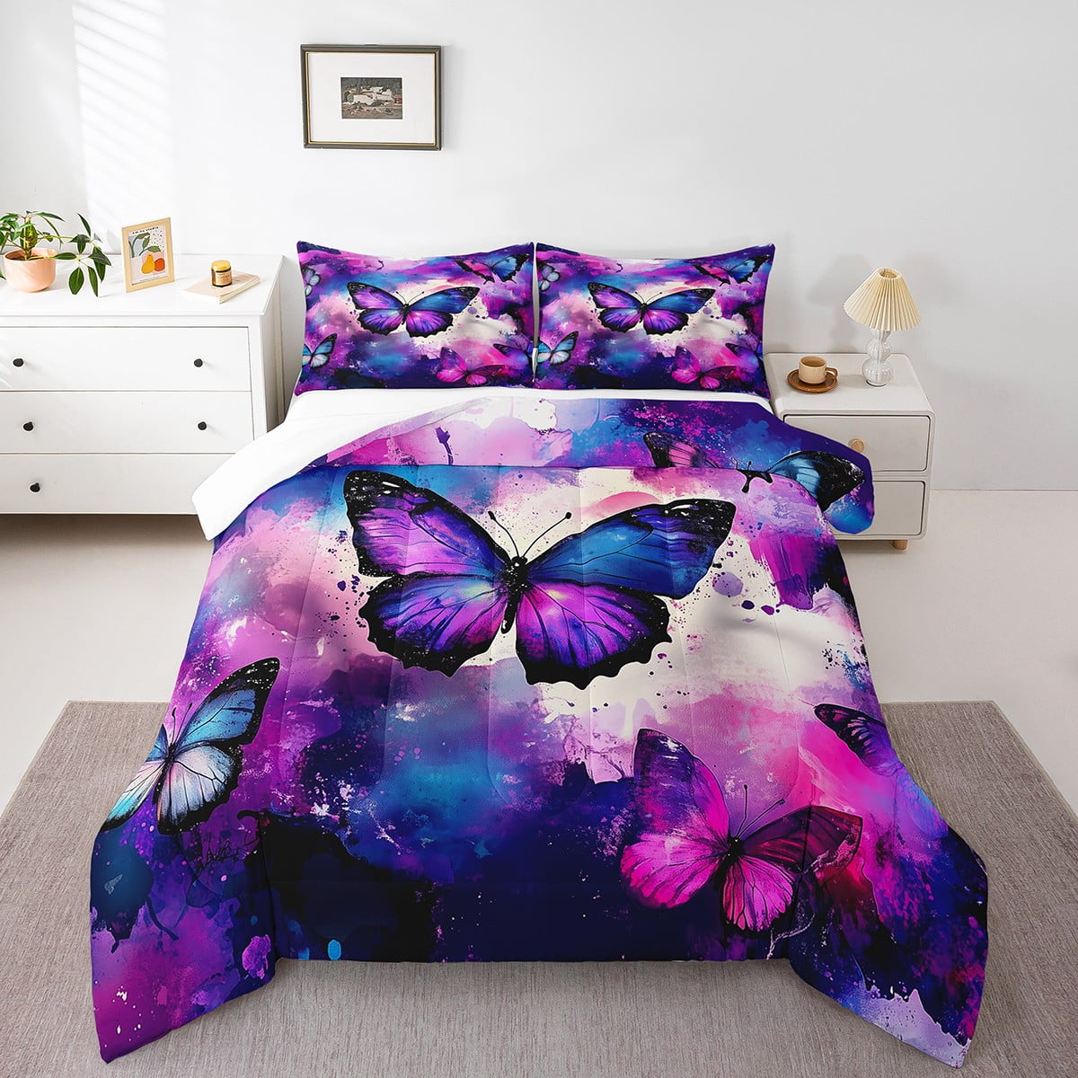 Fantasy Butterfly Kids Queen Comforter Set Purple Blue Butterfly Down ...
