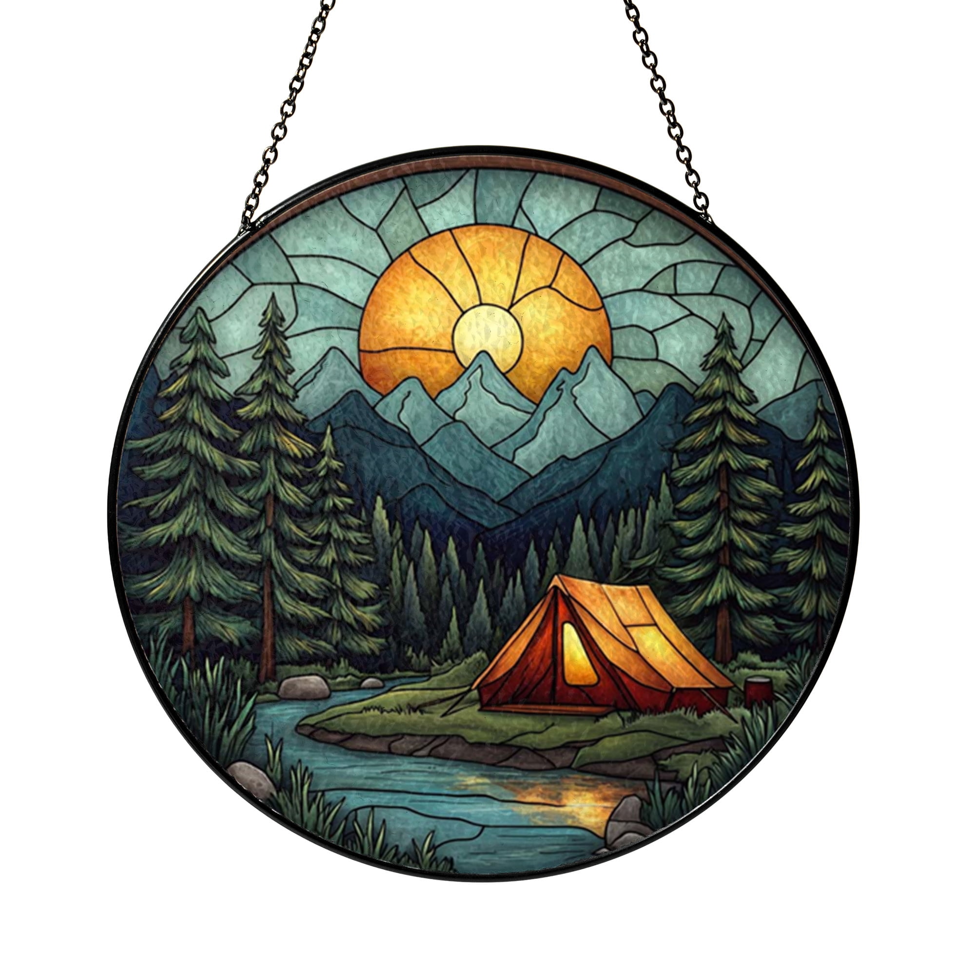Fantasy Campfire Stained Glass Style Window Suncatcher, Night Sky ...
