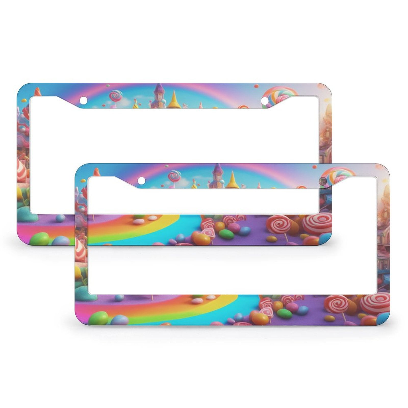 Fantasy Candy Land Aluminum Metal Car License Plate Frame Covers With 2 ...