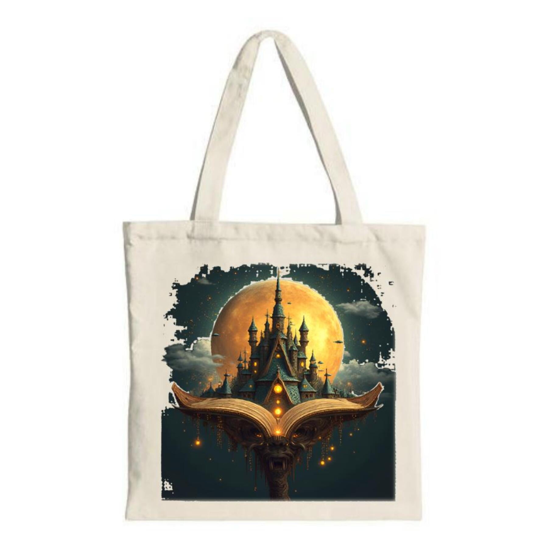 Fantasy Castle Canvas Tote Bag - Ethereal Design with Spires Glowing ...