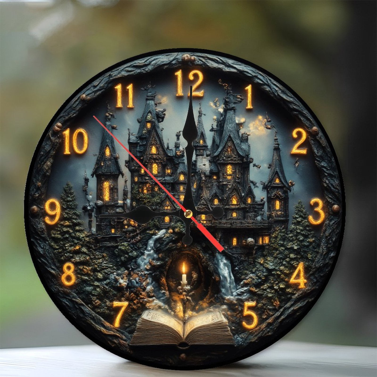 Fantasy Castle Clock Unique Decor Home Wall Clock 10-Inch Silent Wooden ...