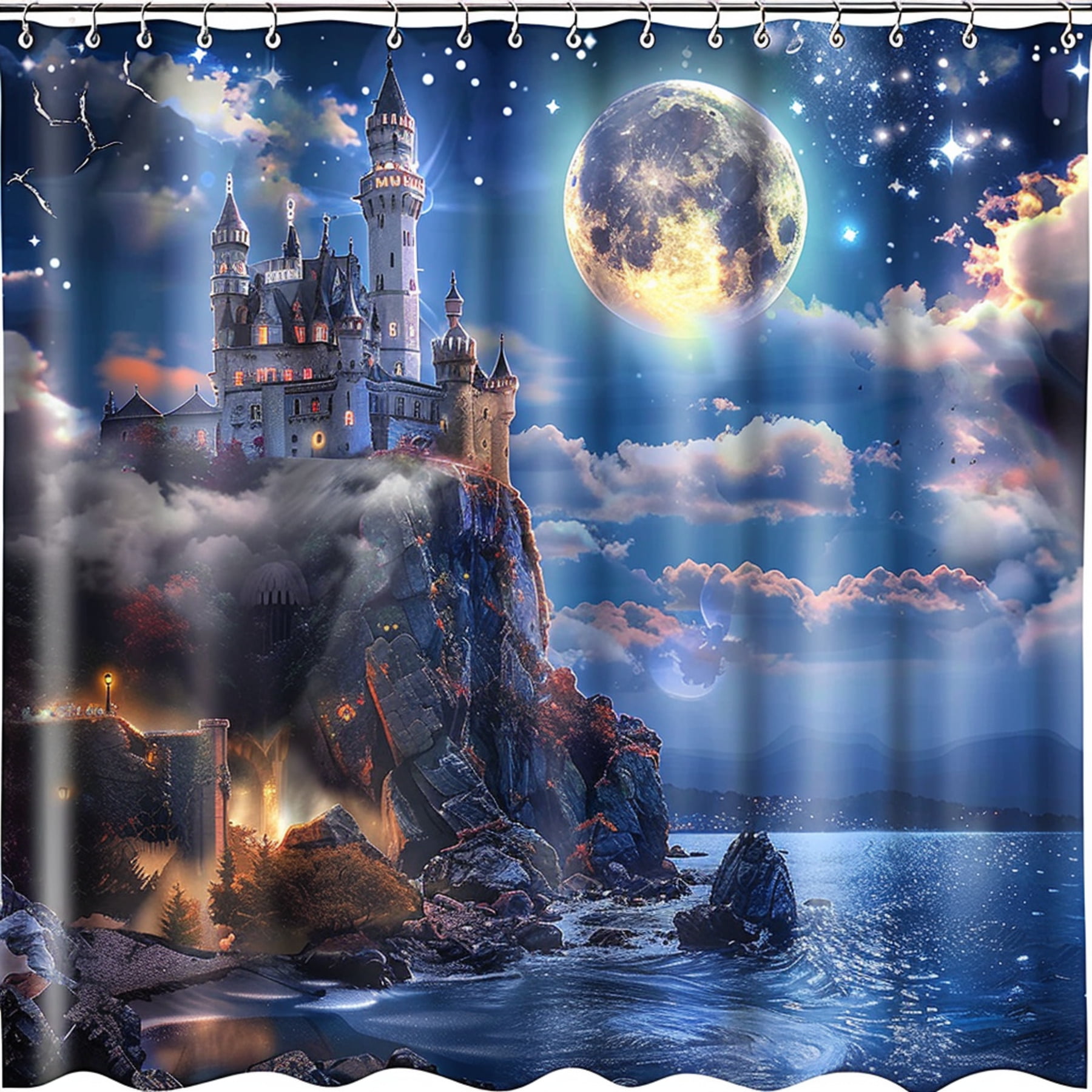 Fantasy Castle Oil Painting Shower Curtain Medieval Style Bathroom ...