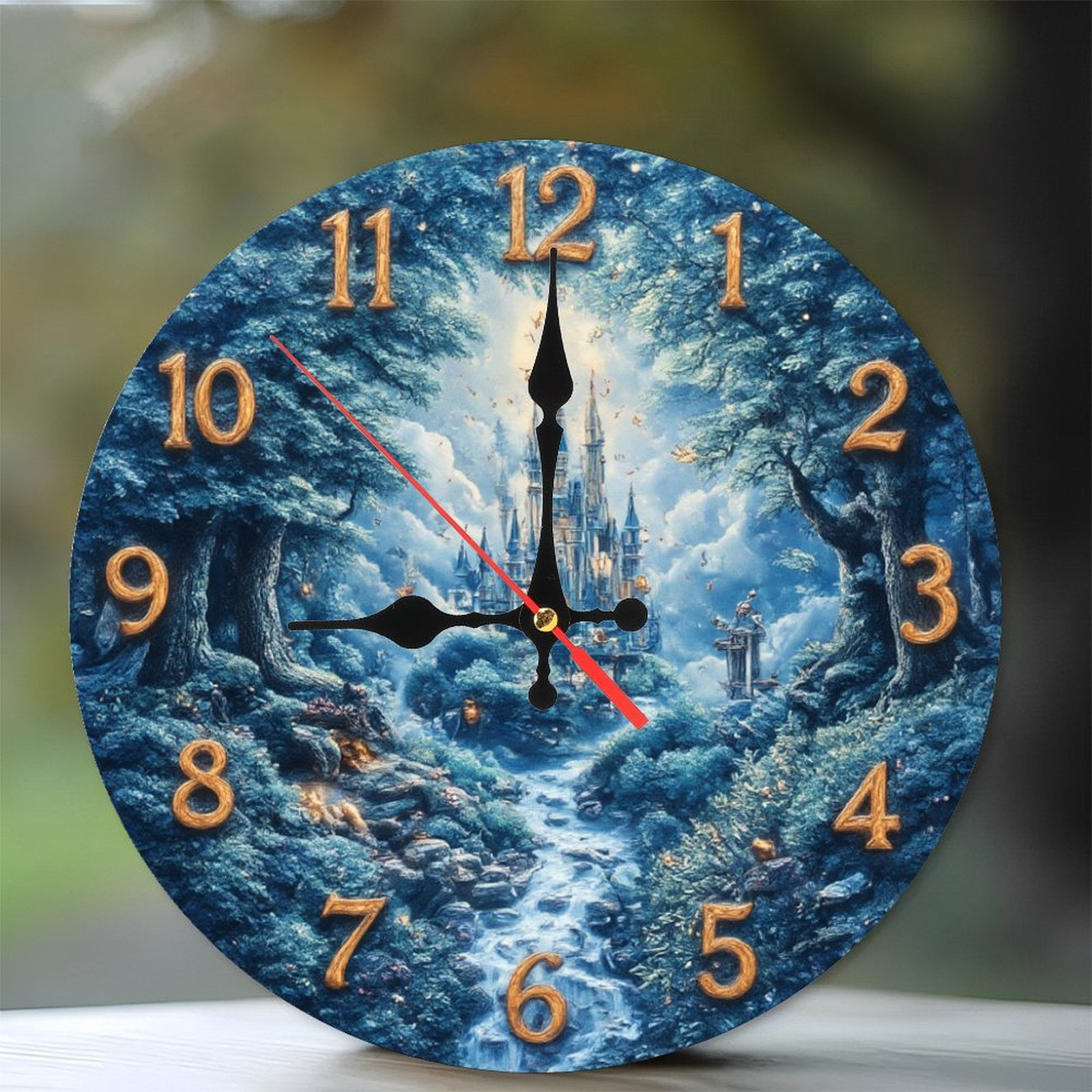 Fantasy Castle Wall Clock Fairytale Art Decor 10-Inch Silent Wooden Wall Clock, Battery Operated ...