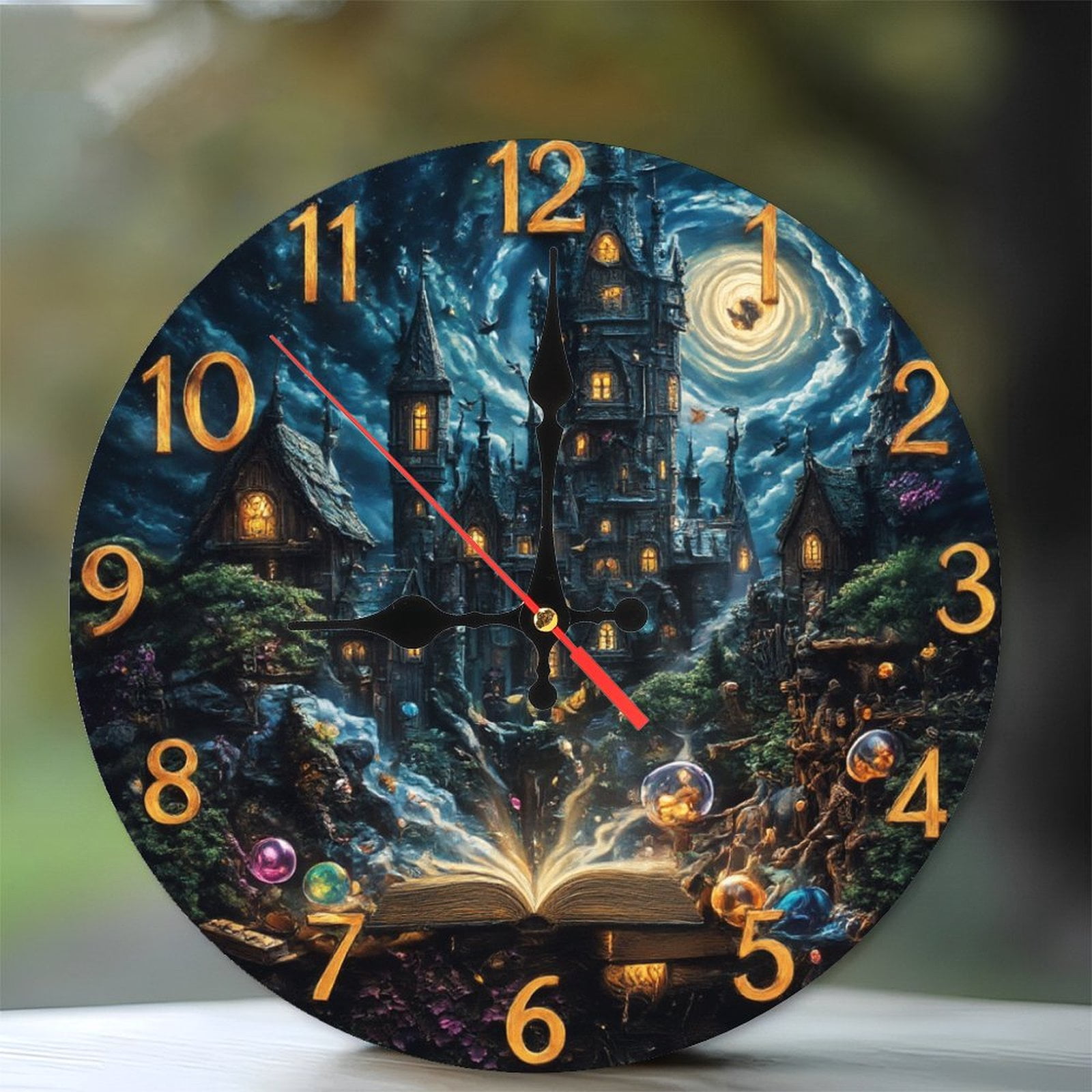 Fantasy Castle Wall Clock Magical Book Art Decor Home 10-Inch Silent ...
