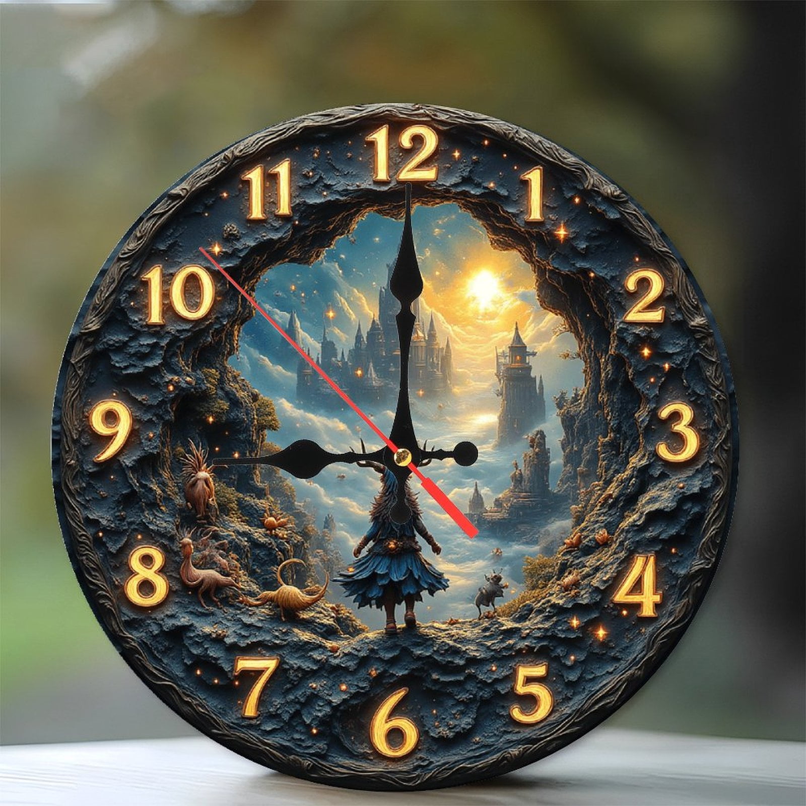 Fantasy Castle Wall Clock Magical Sunrise 10-Inch Silent Wooden Wall ...