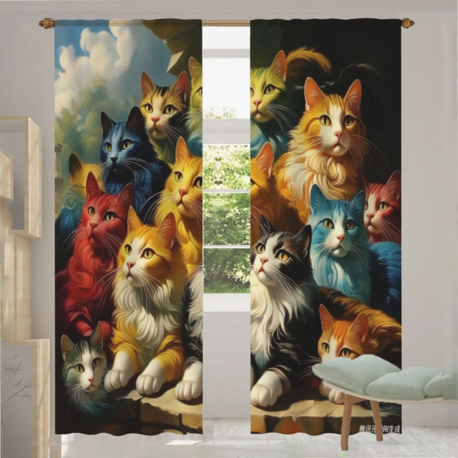 Fantasy Cats Family Curtains for Living Room Bedroom Decor Transparent ...