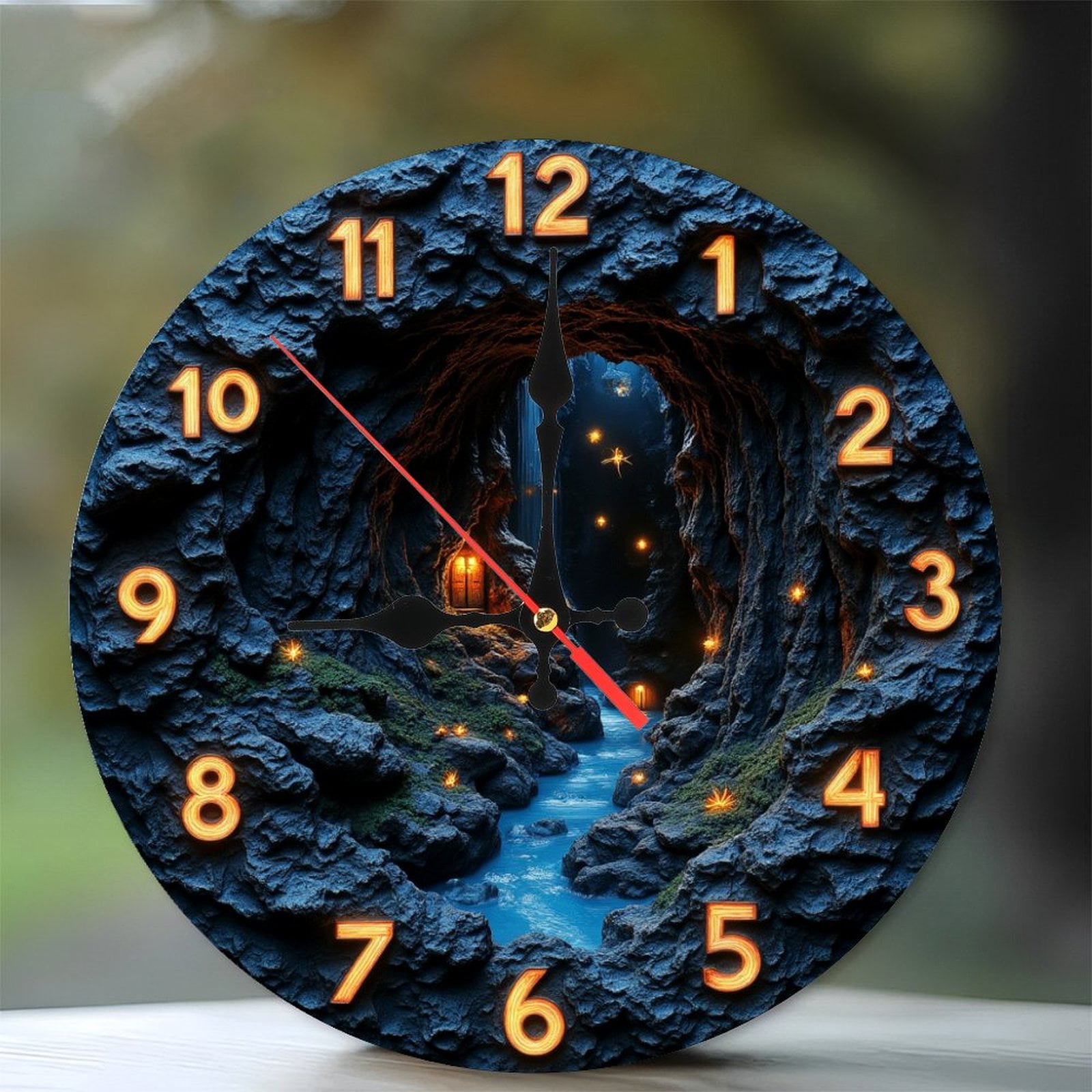 Fantasy Cave Waterfall Clock Wall Decor 10-Inch Silent Wooden Wall ...