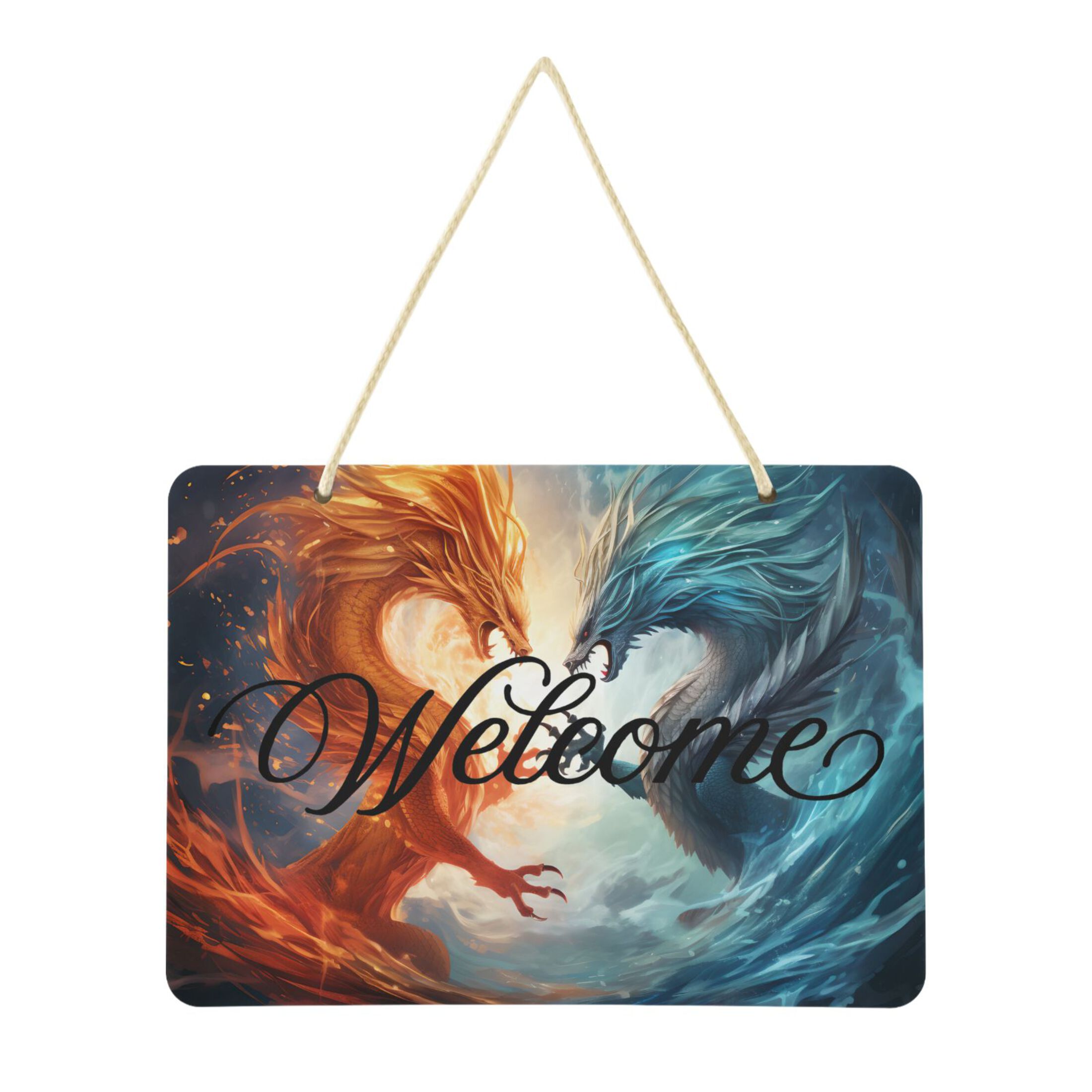 Fantasy Chinese Dragon Battle Welcome Sign Front Door PVC 14x10 inch ...