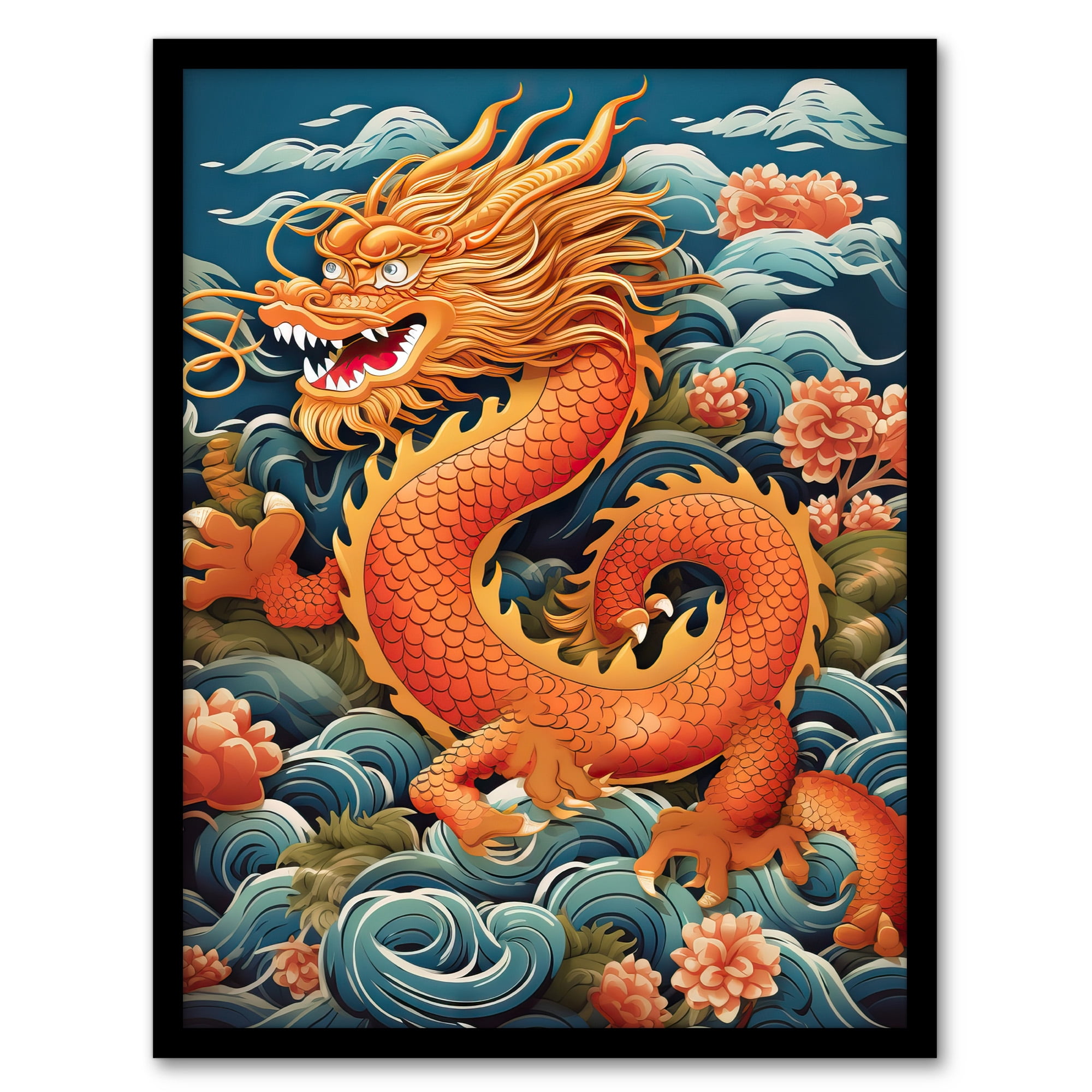 Fantasy Chinese Dragon Traditional Orange Clouds 2024 Chinese Year Of ...