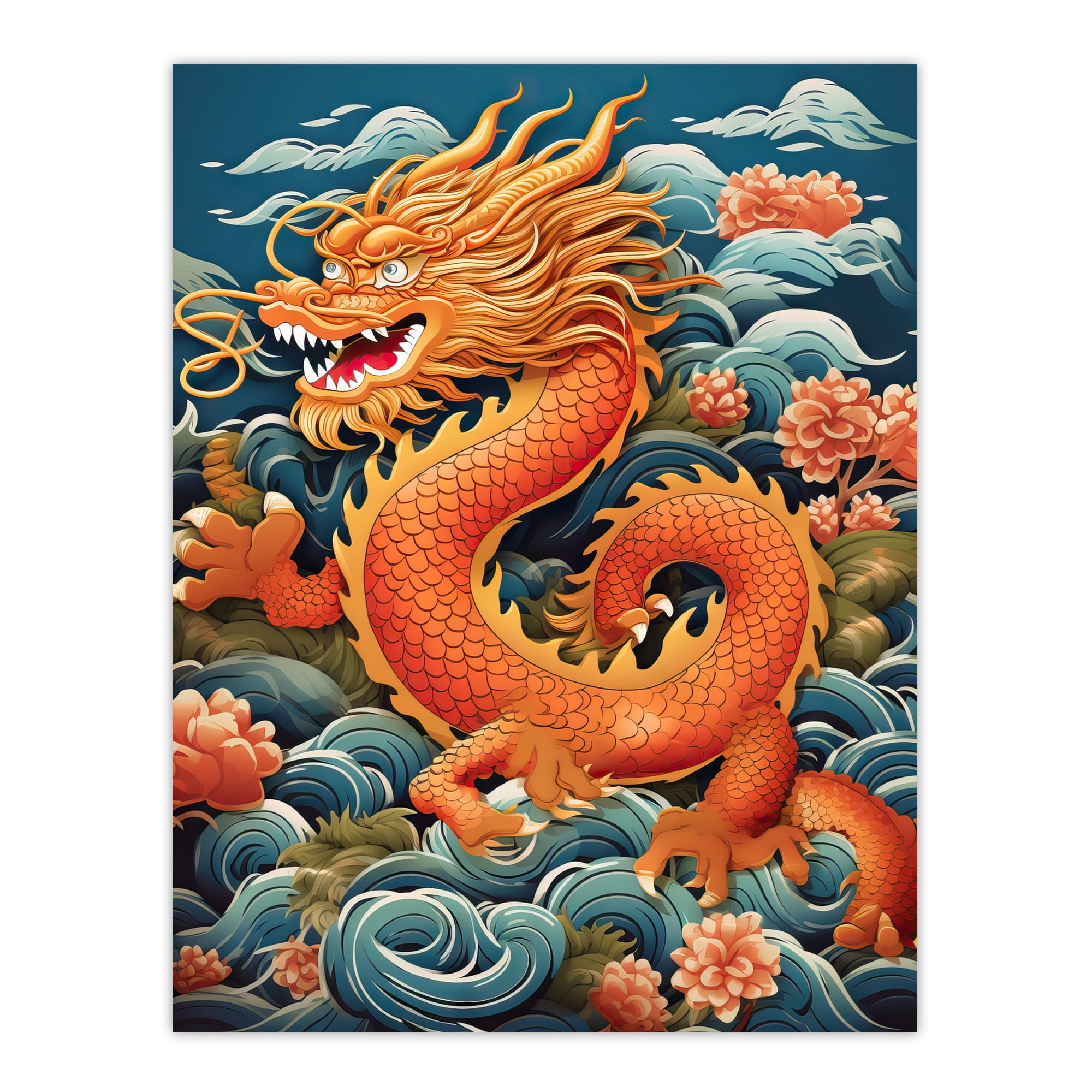 Fantasy Chinese Dragon Traditional Orange Clouds 2024 Chinese Year Of ...