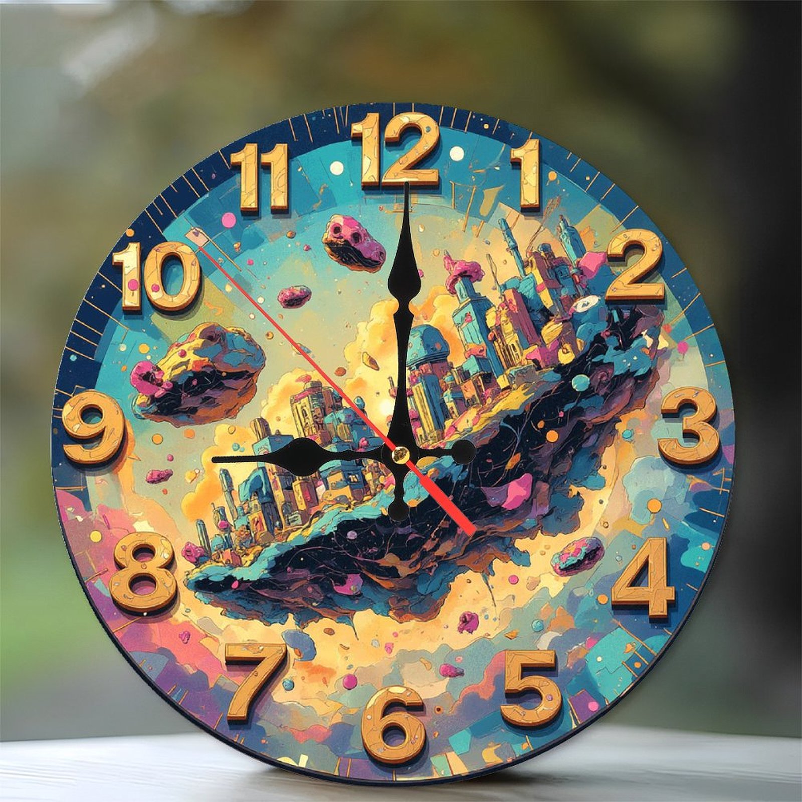 Fantasy Cityscape Clock Wall Art 10-Inch Silent Wooden Wall Clock ...