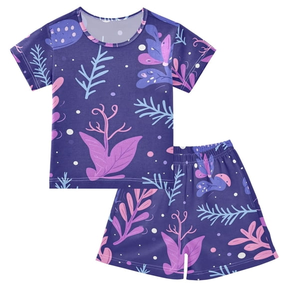 Fantasy Color Leaves Summer Pajama Set Soft Cotton Short Sleeve ...