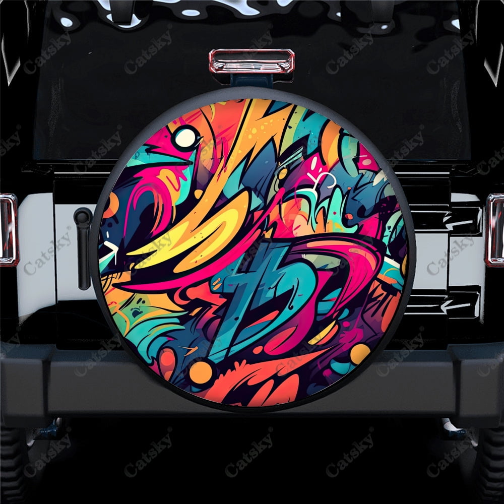 Fantasy Colorful Graffiti Polyester Universal Spare Wheel Tire Cover ...