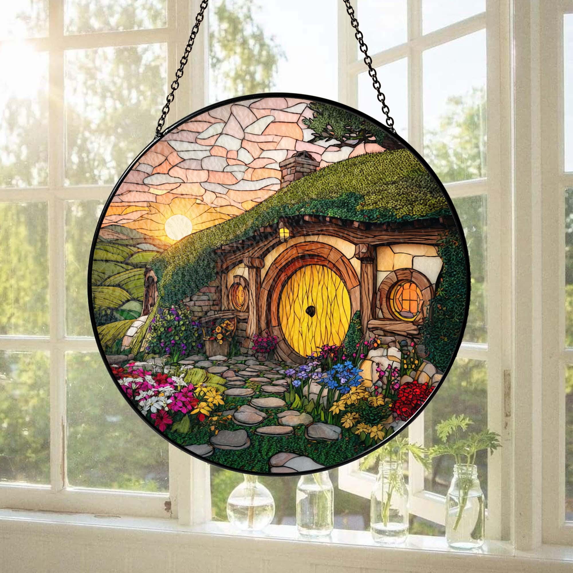 Fantasy Cottage Door Window Art Stained-Glass-Style Suncatcher ...