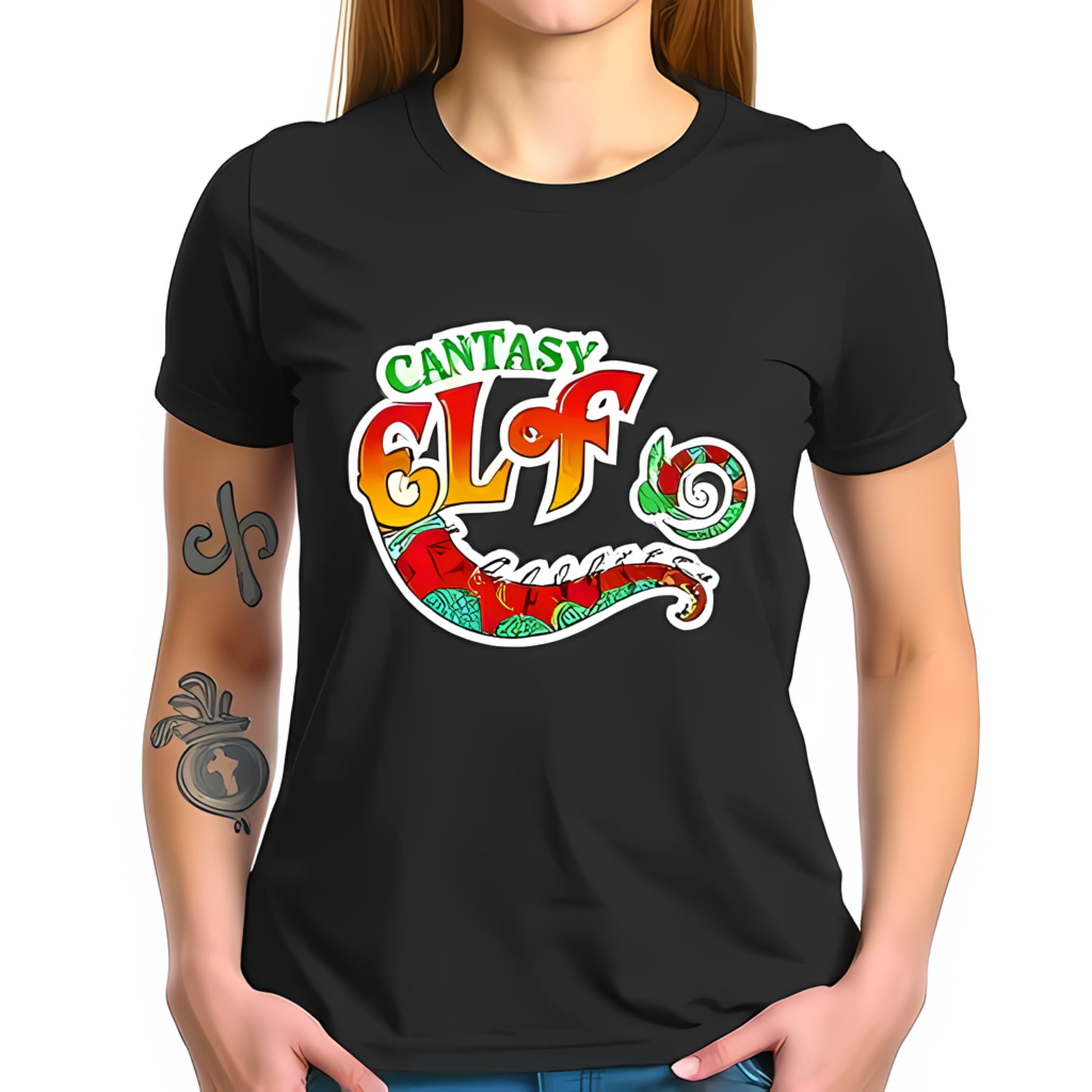Fantasy Cotton Short Sleeve T-Shirt with Colorful Dragon & Whimsical ...